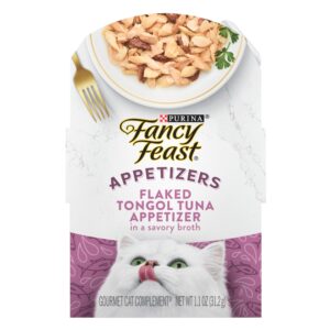 purina fancy feast appetizers grain free cat food flaked tongol tuna appetizer lickable cat food topper - (pack of 10) 1.1 oz. trays