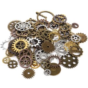 ZOOFOX 300 Gram Gears Charms, Mixed Vintage Bronze Watch Cog Wheel Set, DIY Metal Steampunk Pendant for Crafting, Jewelry Making Accessory