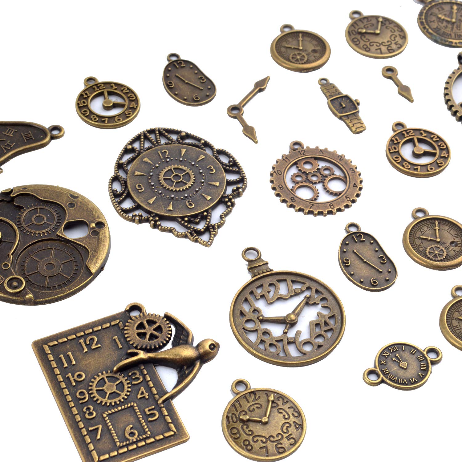 Clock Face Charm Pendant, 100 Gram Multi-style Antiqued Bronze Clocks and Watches Dial Face Movement Charms Gears Steampunk Pendant Craft Supplies for DIY Jewelry Making