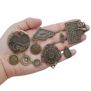 Clock Face Charm Pendant, 100 Gram Multi-style Antiqued Bronze Clocks and Watches Dial Face Movement Charms Gears Steampunk Pendant Craft Supplies for DIY Jewelry Making