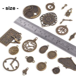 Clock Face Charm Pendant, 100 Gram Multi-style Antiqued Bronze Clocks and Watches Dial Face Movement Charms Gears Steampunk Pendant Craft Supplies for DIY Jewelry Making