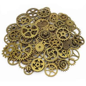 lollibeads® 120 gram antiqued bronze metal skeleton steampunk watch gear cog wheel sets(80pcs)