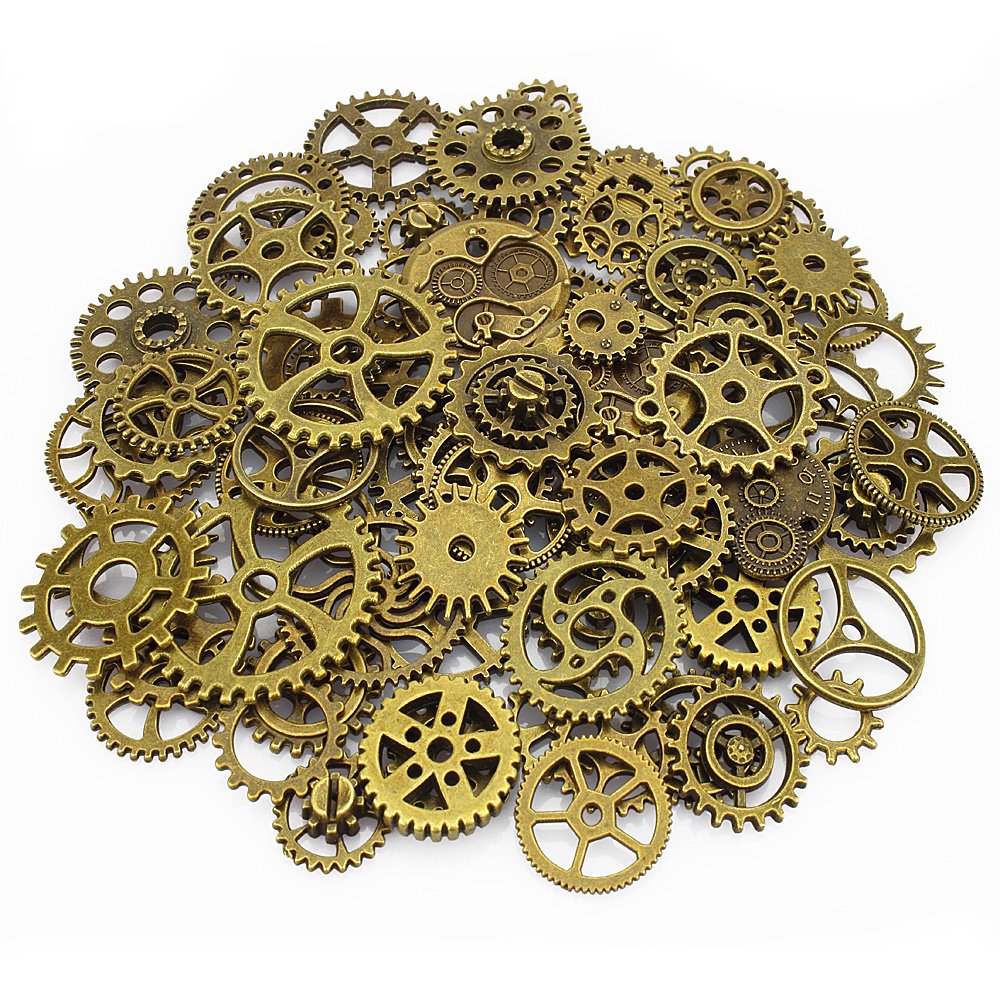 LolliBeads® 120 Gram Antiqued Bronze Metal Skeleton Steampunk Watch Gear Cog Wheel Sets(80pcs)