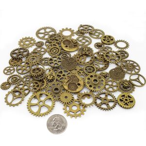 LolliBeads® 120 Gram Antiqued Bronze Metal Skeleton Steampunk Watch Gear Cog Wheel Sets(80pcs)