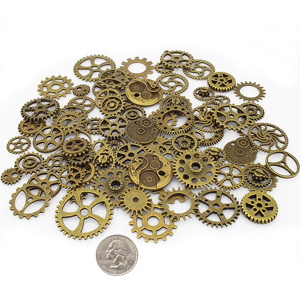 LolliBeads® 120 Gram Antiqued Bronze Metal Skeleton Steampunk Watch Gear Cog Wheel Sets(80pcs)