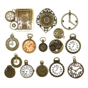 20pcs mixed antiqued bronze charms clock face charm pendant, diy crafts, gears, jewelry making, steampunk pendants