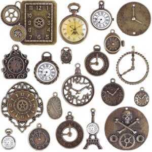 bronagrand 20pcs mixed antiqued bronze charms clock face charm pendant, diy crafts, gears, jewelry making, steampunk pendants