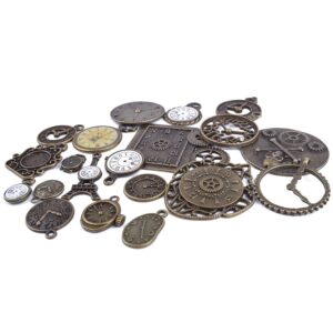 BronaGrand 20pcs Mixed Antiqued Bronze Charms Clock Face Charm Pendant, DIY Crafts, Gears, Jewelry Making, Steampunk Pendants