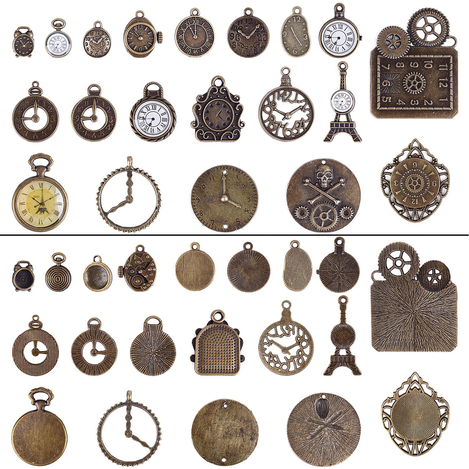 BronaGrand 20pcs Mixed Antiqued Bronze Charms Clock Face Charm Pendant, DIY Crafts, Gears, Jewelry Making, Steampunk Pendants