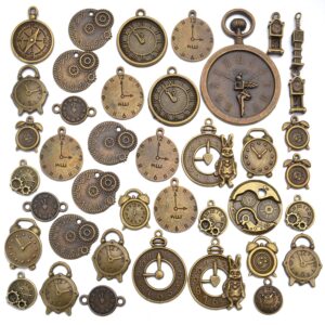 100g(about 40pcs) alloy clock face charm pendant steam punk gears wheel pendants beads craft supplies for jewelry making, antique bronze