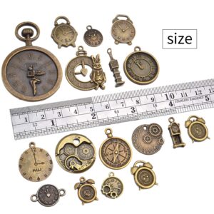 100g(about 40pcs) Alloy Clock Face Charm Pendant Steam Punk Gears Wheel Pendants Beads Craft Supplies for Jewelry Making, Antique Bronze