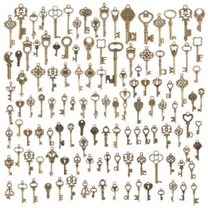 chuangqi 125pcs/6oz vintage skeleton keys set, steampunk key necklace, antique bronze charms pendants, diy handcrafts jewelry making, wedding & birthday party favors