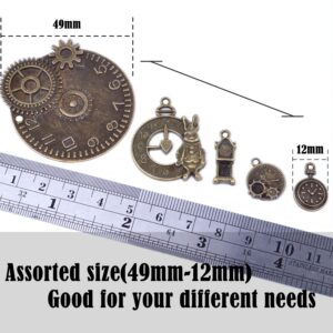 BronaGrand 100 Grams(Approx 38 Pieces) Mixed Clock Face Charms Steampunk Pendants Watch Charms for Bracelets, Necklaces, Jewelry and Crafts Making, Antique Bronze