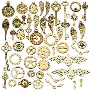 52pcs antique gold steampunk charms watch gear cog wheel skeleton key charms pendants for diy jewelry making crafting