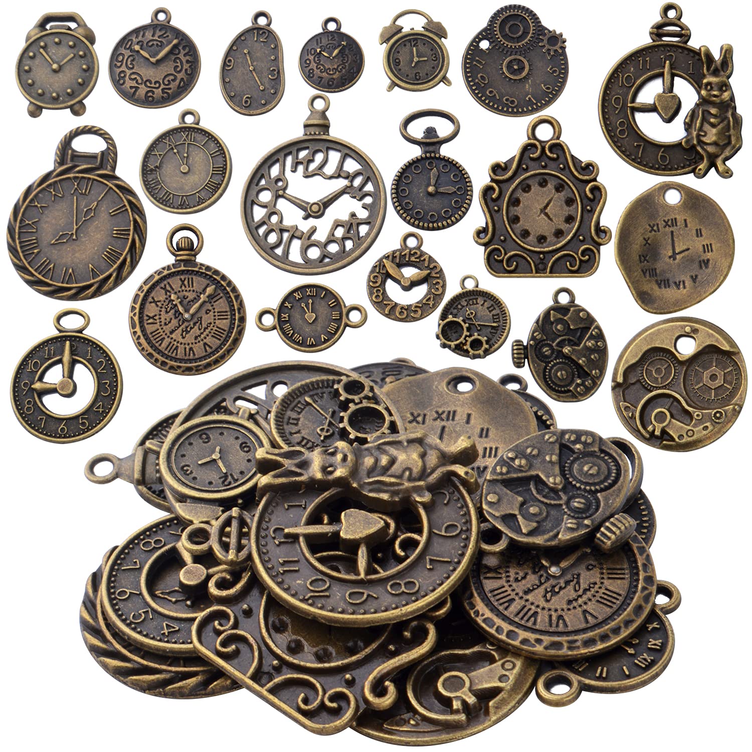 20pcs Antique Bronze Clock Face Charms Alloy Watch Steampunk Charm Pendants Connector Alice Clock Charms Craft Supplies for DIY Bracelet Necklace Jewelry Making Accessories