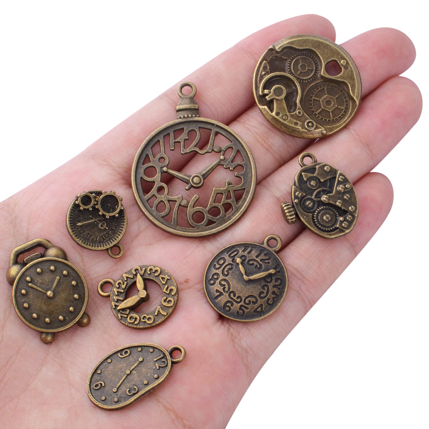 20pcs Antique Bronze Clock Face Charms Alloy Watch Steampunk Charm Pendants Connector Alice Clock Charms Craft Supplies for DIY Bracelet Necklace Jewelry Making Accessories