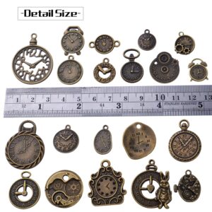 20pcs Antique Bronze Clock Face Charms Alloy Watch Steampunk Charm Pendants Connector Alice Clock Charms Craft Supplies for DIY Bracelet Necklace Jewelry Making Accessories