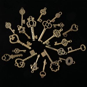 CHuangQi 40PCS Antique Bronze Vintage Skeleton Keys Charm Set, Steampunk Key DIY Handmade Accessories, Jewelry Making Supplies Wedding Favors