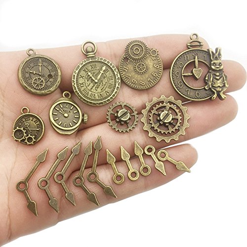 30pcs Antique Bronze Mix Skeleton Steampunk Clock Face Watch Gear Cog Wheel Pendant Charms Jewelry Making DIY Steampunk Gear Pendant Charms Wholesale (M071)