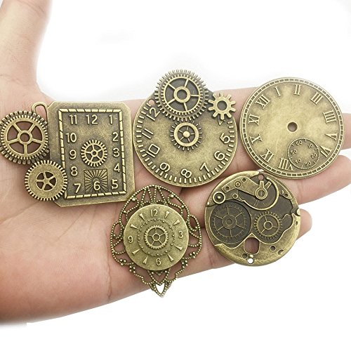 30pcs Antique Bronze Mix Skeleton Steampunk Clock Face Watch Gear Cog Wheel Pendant Charms Jewelry Making DIY Steampunk Gear Pendant Charms Wholesale (M071)