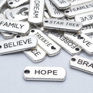 Aylifu 50 Pieces Mixed Inspirational Words Charms Pendants Tibetan Silver Craft Supplies Inspiration Message Beads Charms for Jewelry Making DIY Handmade Craft, 25 Types