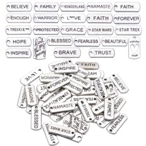 aylifu 50 pieces mixed inspirational words charms pendants tibetan silver craft supplies inspiration message beads charms for jewelry making diy handmade craft, 25 types