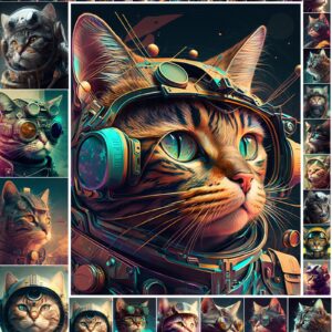 Decoupage Paper Pack (35 Sheets 6"x8") Retrofuturism Cats Portrait Steampunk Dieselpunk FLONZ Vintage Pictures Reprint Cards for Decoupage, Craft and Scrapbooking