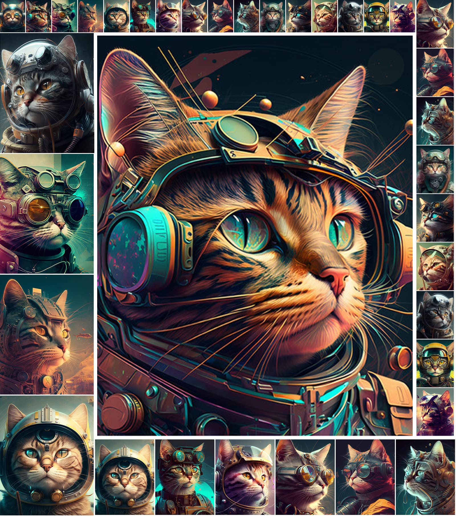 Decoupage Paper Pack (35 Sheets 6"x8") Retrofuturism Cats Portrait Steampunk Dieselpunk FLONZ Vintage Pictures Reprint Cards for Decoupage, Craft and Scrapbooking