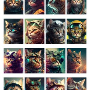 Decoupage Paper Pack (35 Sheets 6"x8") Retrofuturism Cats Portrait Steampunk Dieselpunk FLONZ Vintage Pictures Reprint Cards for Decoupage, Craft and Scrapbooking