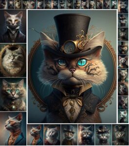 decoupage paper pack (35 sheets 6"x8") surrealism steampunk cats portrait victorian dieselpunk flonz vintage pictures reprint cards for decoupage, craft and scrapbooking