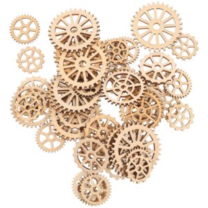 happyyami 50pcs wooden gear wheels decoration wooden slices wooden decoration wooden cutouts gift tags diy art crafts (mixed style)