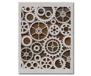 steampunk gears cogs pattern stencil template reusable for painting on walls, wood, arts and crafts (998) - 8.5 x 11 inches