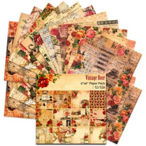 bleds scrapbook paper, 24 sheets vintage rose scrapbooking paper 6x6 with 12 different designs scrapbooking supplies single-side printing for cardmaking junk journal decorative cardstock background