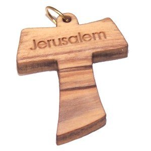 olive wood tau cross laser pendant (8cm or 3.15" long)