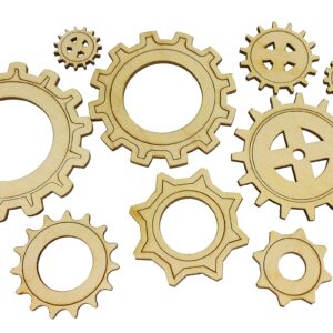 12pc. Set of Wooden Gears - Cool Industrial & Steampunk Design - Laser-Cut Thin Birch Plywood