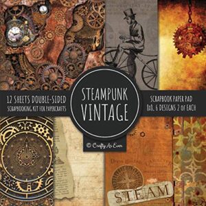 vintage steampunk scrapbook paper pad 8x8 scrapbooking kit for papercrafts, cardmaking, diy crafts, old retrofuturistic theme, vintage design