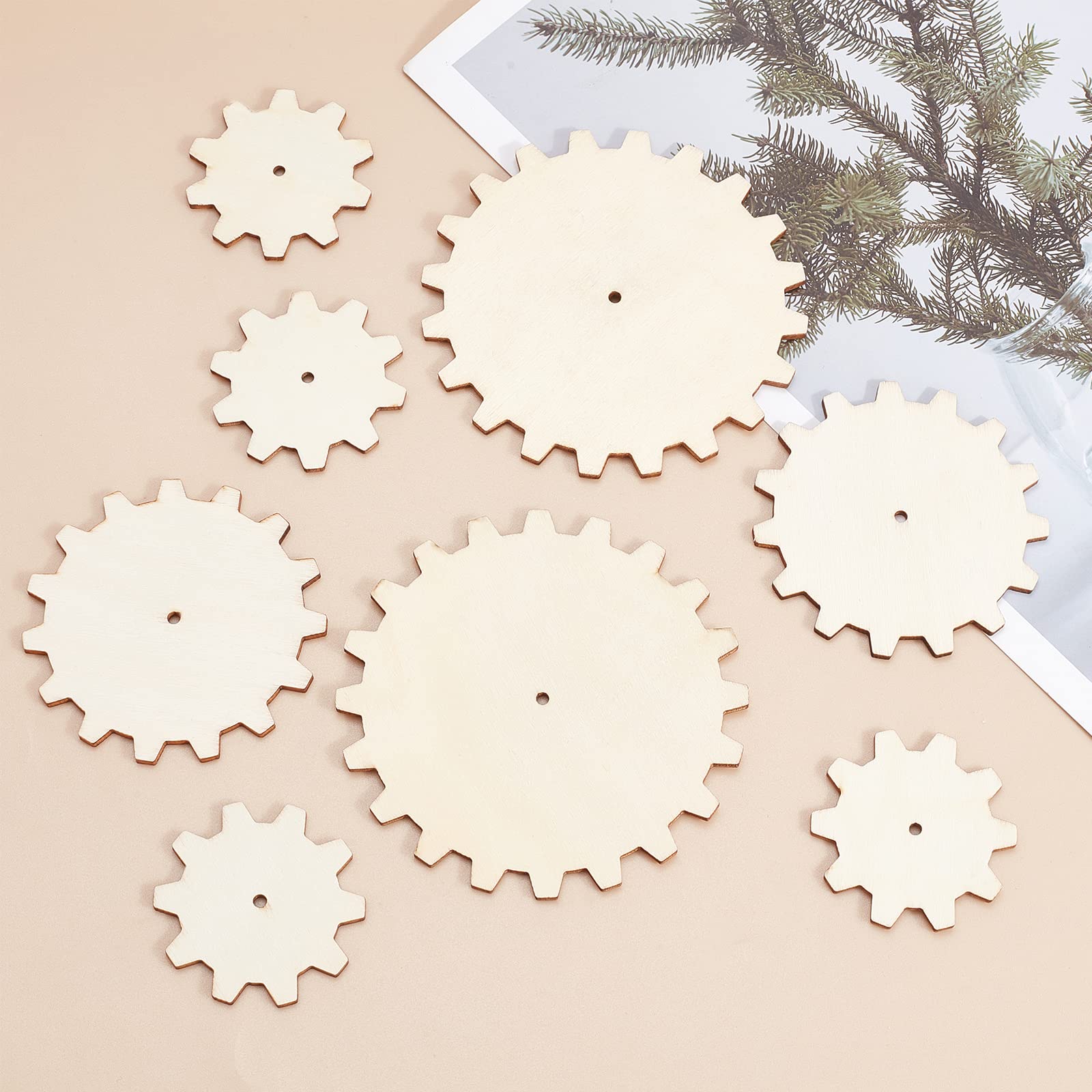 OLYCRAFT 9pcs Unfinished Wooden Gears Undyed Wood Pendants Gear Slices Charms Steampunk Wood Gear Pieces Embellishments Unfinished Wooden Gear Pieces Crafts for DIY Crafting