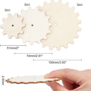 OLYCRAFT 9pcs Unfinished Wooden Gears Undyed Wood Pendants Gear Slices Charms Steampunk Wood Gear Pieces Embellishments Unfinished Wooden Gear Pieces Crafts for DIY Crafting