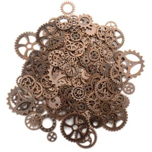 aokbean 150 gram assorted vintage mixed color metal gears steampunk jewelry making resin charms cog watch wheel (copper)