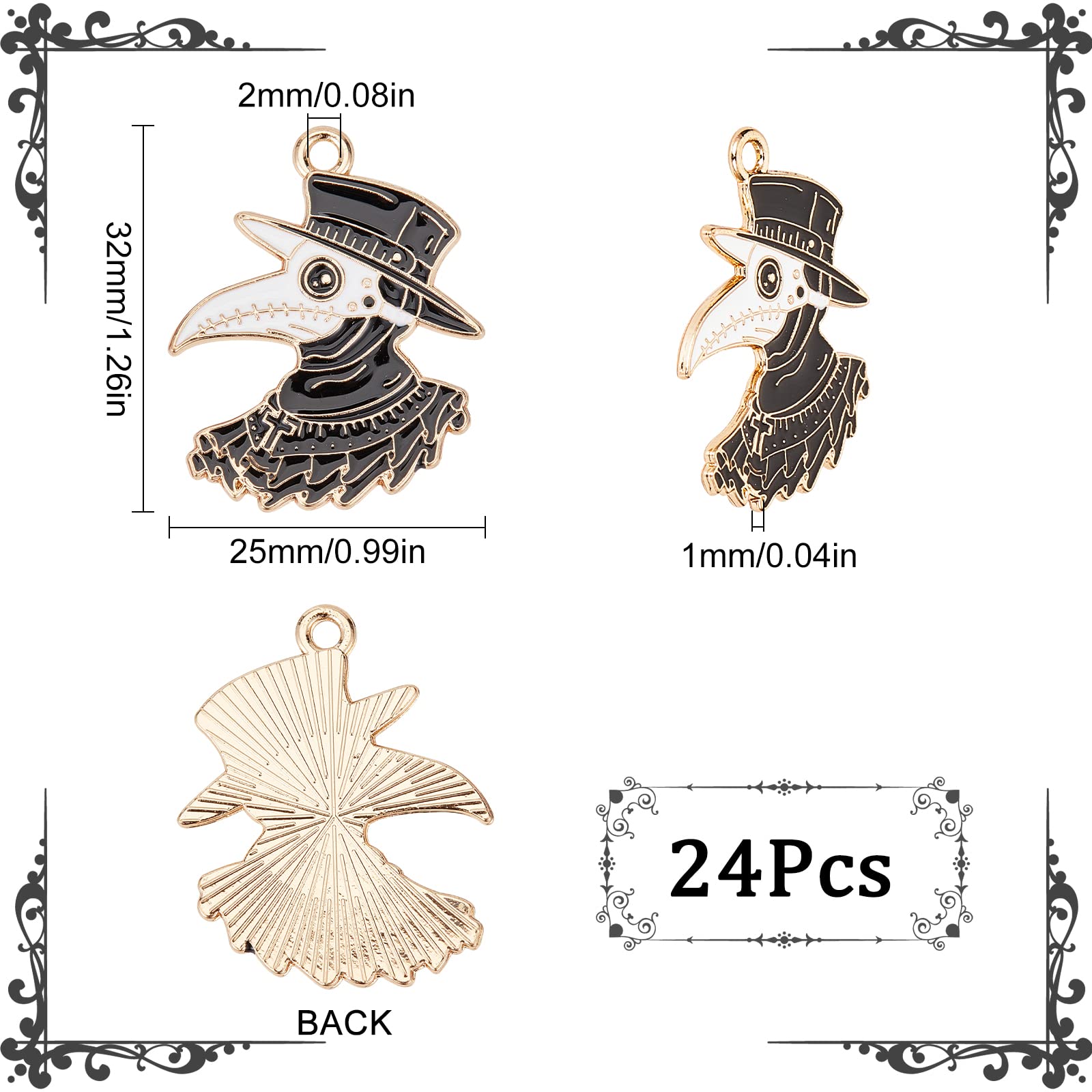 SUNNYCLUE 1 Box 24Pcs Gothic Charms Bird Charms Enamel Raven Crow Beak Halloween Doctor Steampunk Black Charm for Jewelry Making Charms Earrings Necklace Bracelets Earrings Adult DIY Craft Supplies