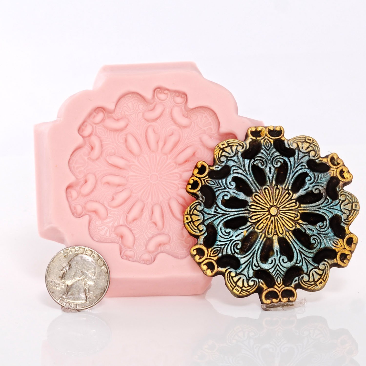 Round Steampunk Medallion Mold Easy To Use Flexible Silicone Food Safe Fondant, Chocolate, Candy, Resin, Polymer Clay Push Mold.