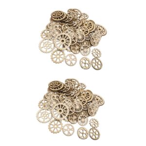 abaodam 100 pcs steampunk cog pendant woodsy decor wooden embellishments gears shaped slices gear wooden slices tags plant keychain gear pendant for wall leaf shape component office bamboo