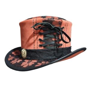 steampunk black crusty band pink leather top hat (leather, xx-large)