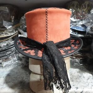 Steampunk Black Crusty Band Pink Leather Top Hat (Leather, XX-Large)