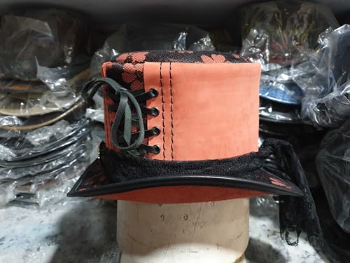 Steampunk Black Crusty Band Pink Leather Top Hat (Leather, XX-Large)