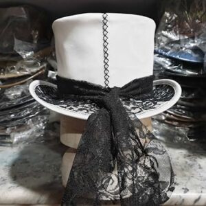 Steampunk Black Crusty Band White Leather Top Hat (Leather, XX-Large)