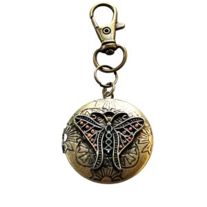 gothic butterfly locket zipper pull for backpacks, cute rhinestone purse charms, unique vintage style insect handbag jewelry, victorian steampunk zipper charms, camera bag charms, cool key chain charm