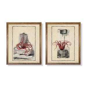 funny bathroom wall decor - vintage surreal octupus wall art - unique cool bathroom pictures - quirky bizarre bath posters - steampunk cute bathroom accessories - toilet sign - powder room print