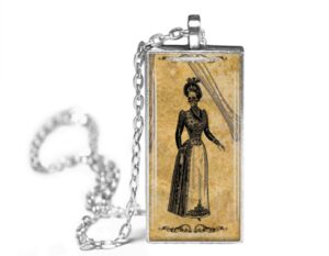 steampunk halloween rectangle pendant- lady skull