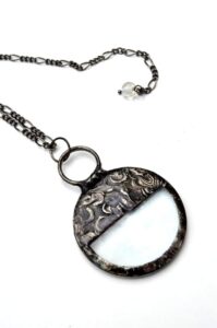 magnifying glass necklace for women, steam punk goth unisex jewelry, useful magnifier jewelry, gift for grandmother, mom, retiree, artisan hand crafted by bayou glass arts